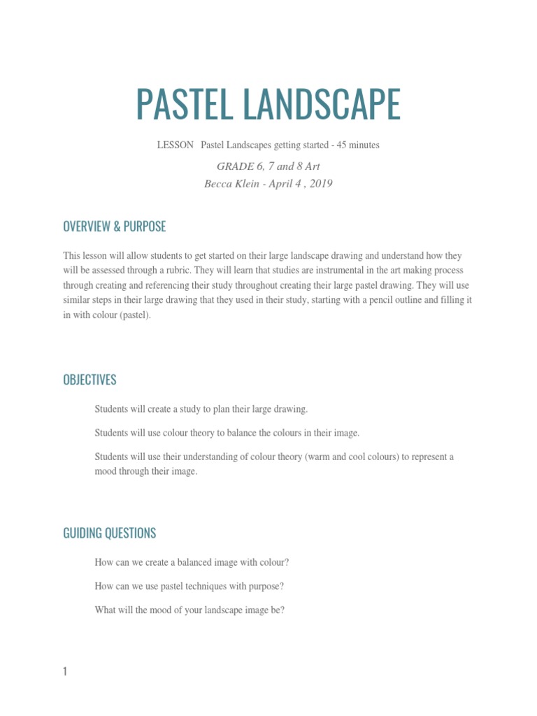 Pastel Landscapes Lesson Plan | PDF | Drawing | Rubric (Academic)