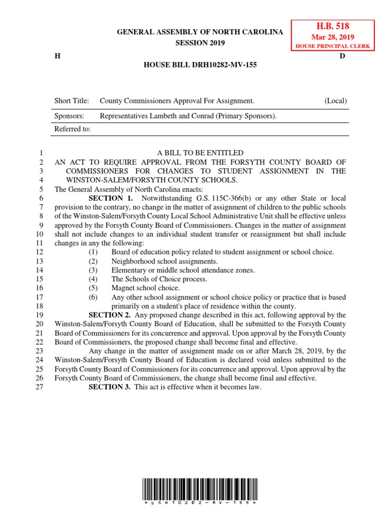 House Bill 518, The County Commissioners Approval For Assignment Bill ...