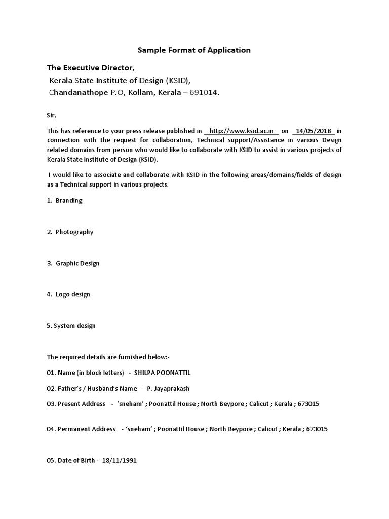 Format of Application | Download Free PDF | Graphic Design | Communication
