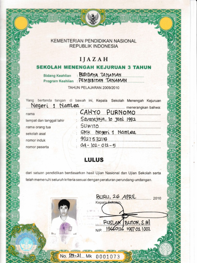 Ijazah SMK | PDF