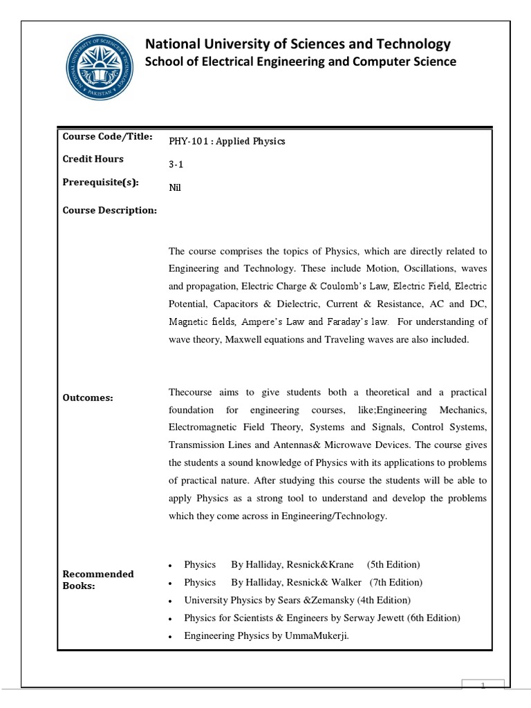 Course Outline PHY-101 | PDF | Electric Field | Magnetic Field