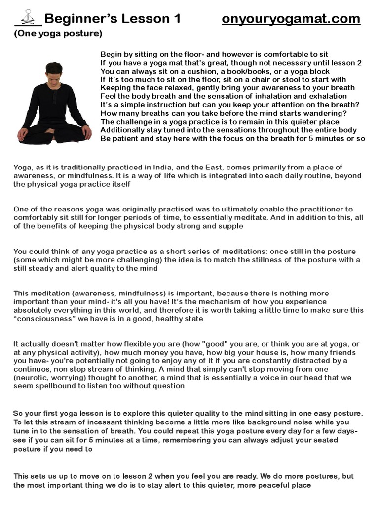 Beginners Lesson 1 PDF | PDF | Yoga | Meditation