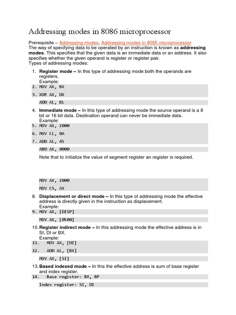 8086 Microprocessor Addressing Modes | PDF | Computer Data | Computer Hardware