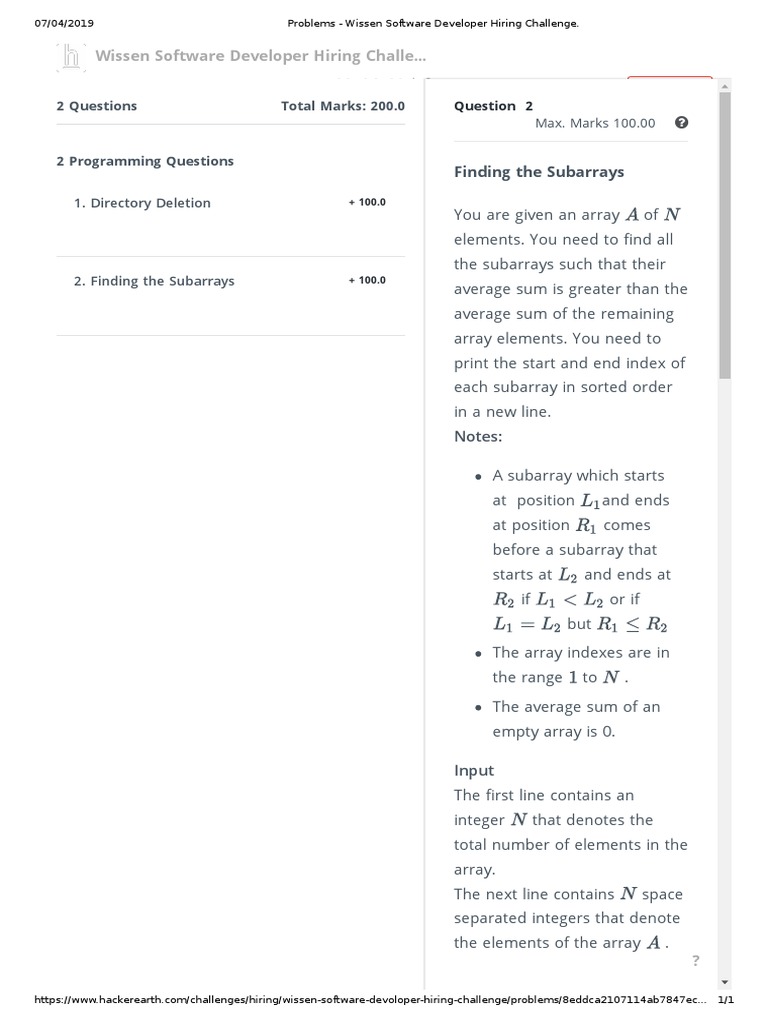 Problems - Wissen Software Developer Hiring Challenge | PDF | Array Data Structure | Computer ...