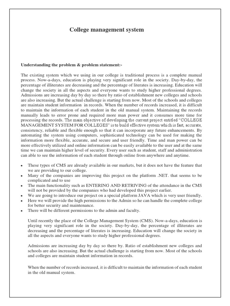 College Management System: Understanding The Problem & Problem ...
