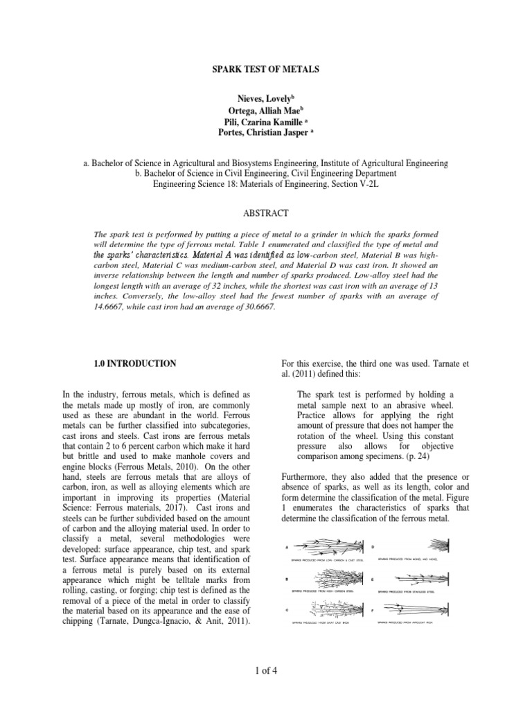 Spark Test of Metals: B B A A | PDF | Steel | Metals