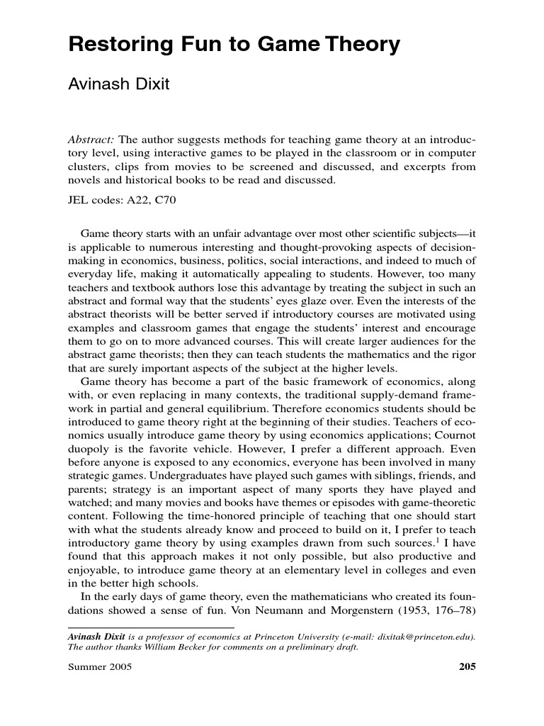 Dixit-Restoring Fun To Game Theory PDF | PDF | Game Theory | Video Games