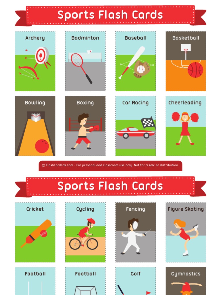 Sports Flash Cards 2x3 PDF | PDF