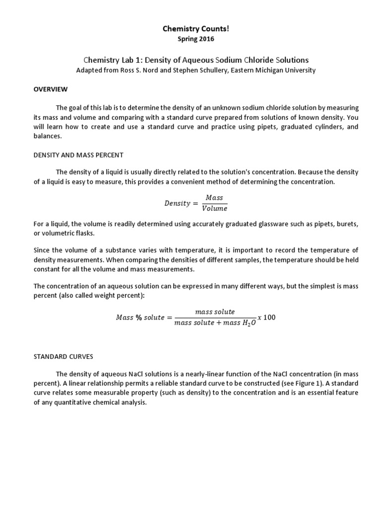 Chemistry Lab 1: Density of Aqueous Sodium Chloride Solutions | PDF ...
