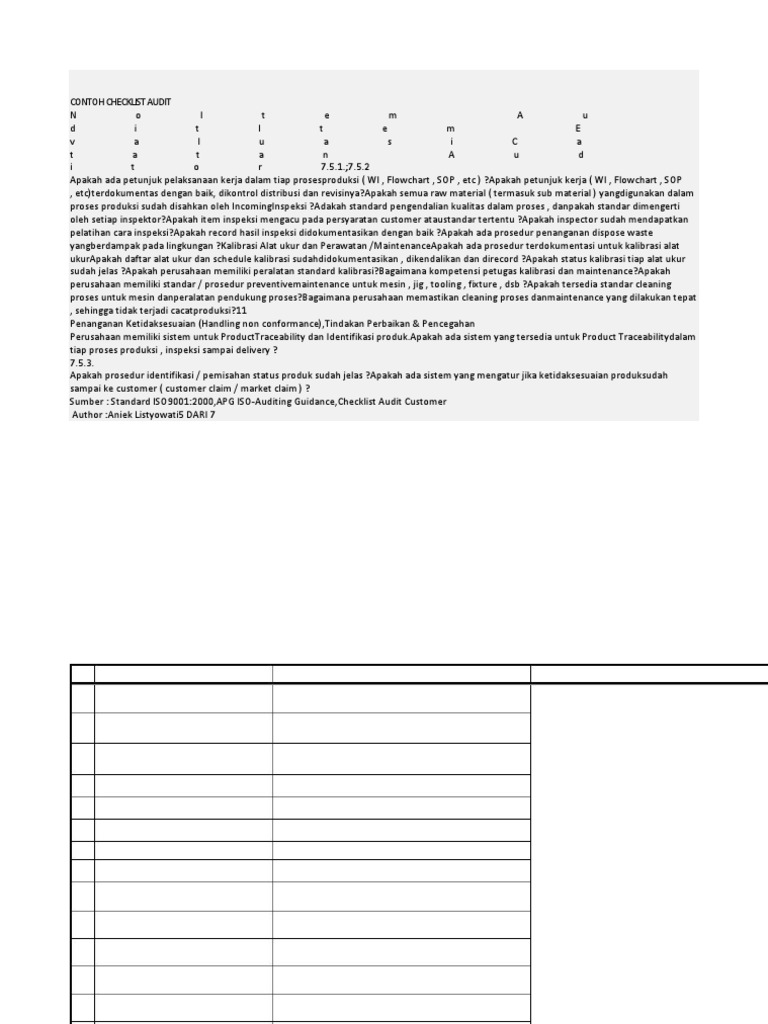 Contoh Checklist Audit | PDF