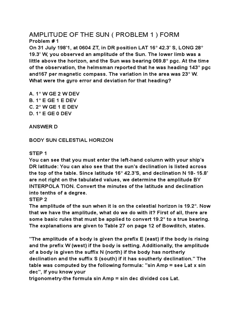 Calculating Sun Amplitude in Navigation | PDF