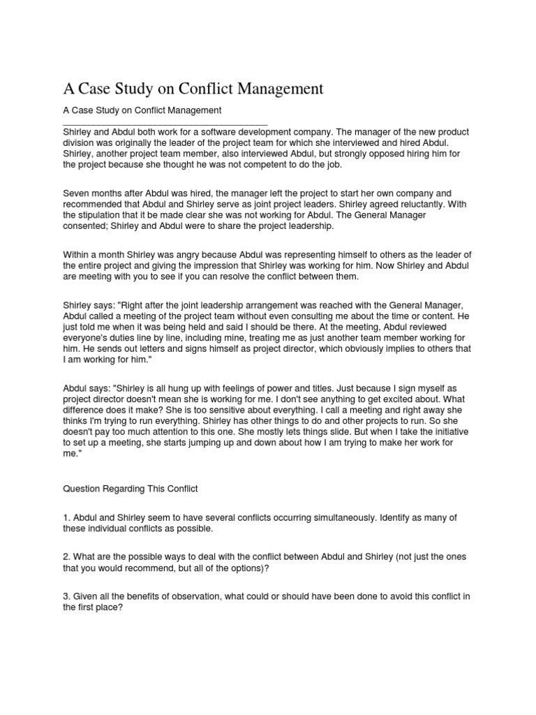 Conflict Management Case Study Analysis | PDF