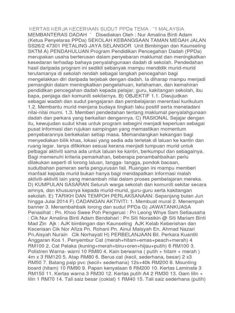 KERTAS KERJA KECERIAAN SUDUT PPDa TEMA | PDF