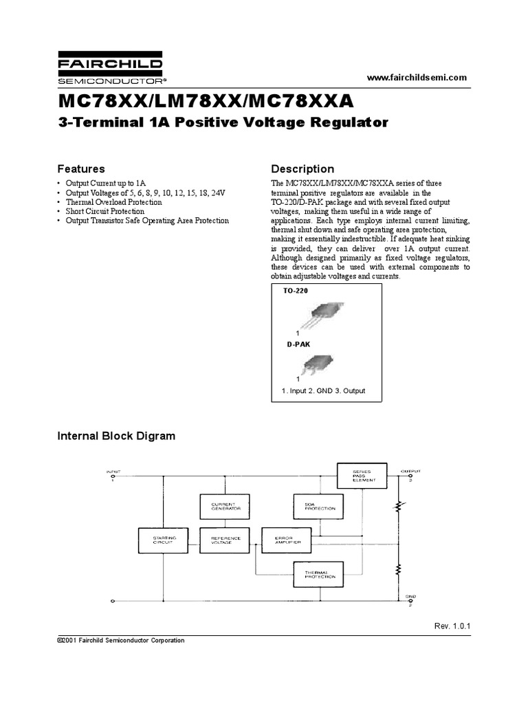 MC78XX/LM78XX/MC78XXA: 3-Terminal 1A Positive Voltage Regulator | PDF ...