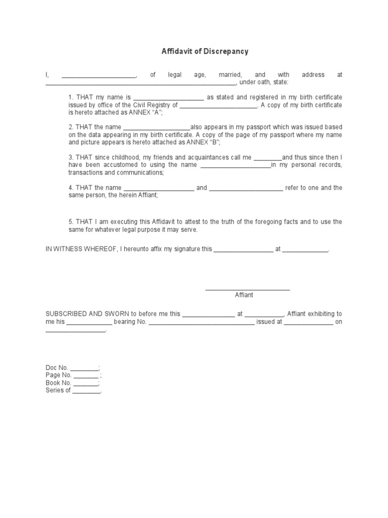 Affidavit of Discrepancy PDF | PDF | Affidavit | Legal Procedure