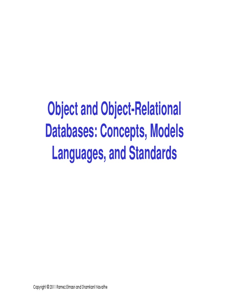 Object And Object Relational Databases Concepts Models Languages And