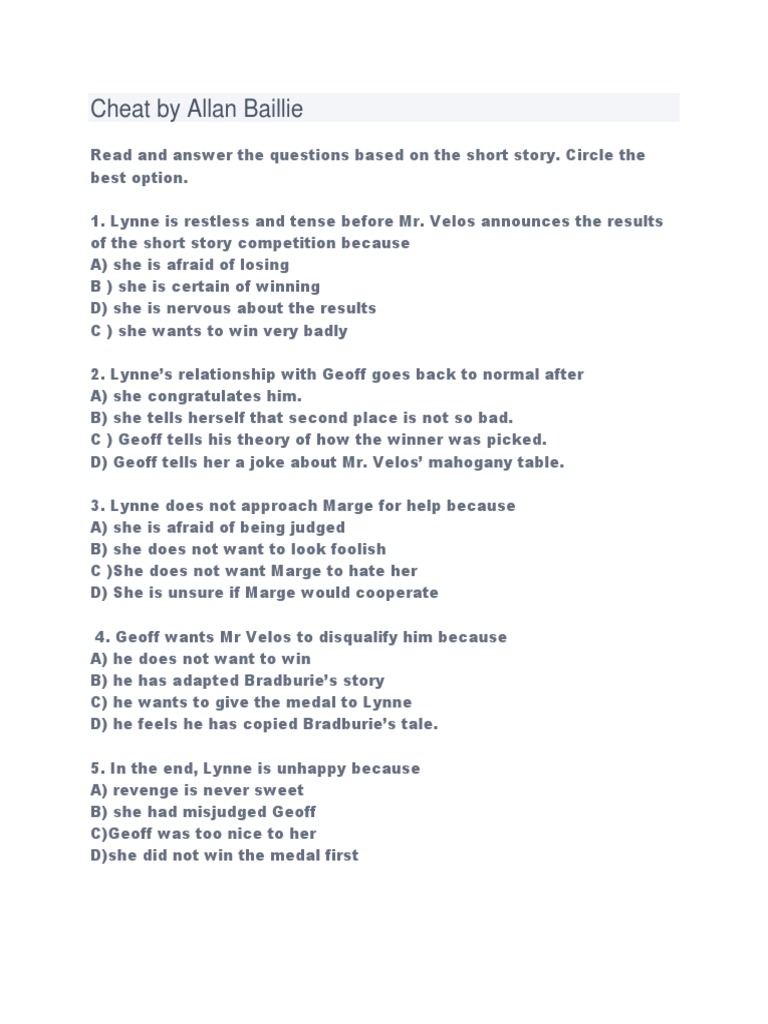 Cheat Worksheet by Allan Baillie | PDF