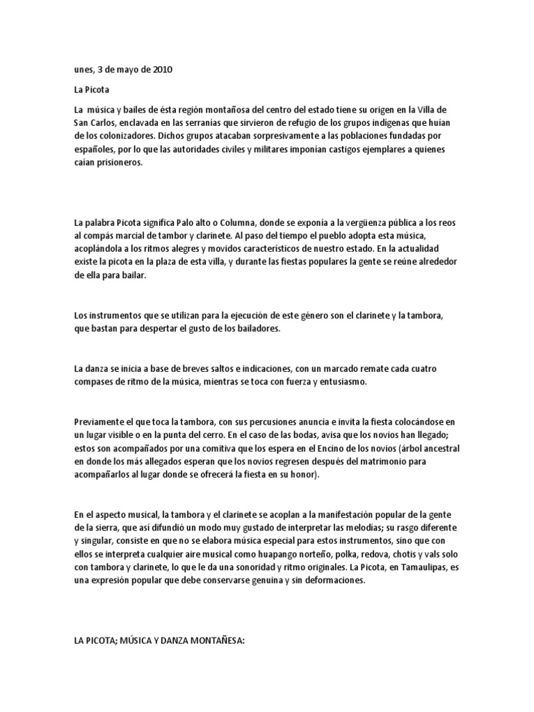 La Picota, música y danza de Tamaulipas | PDF | Bailes | Ritmo