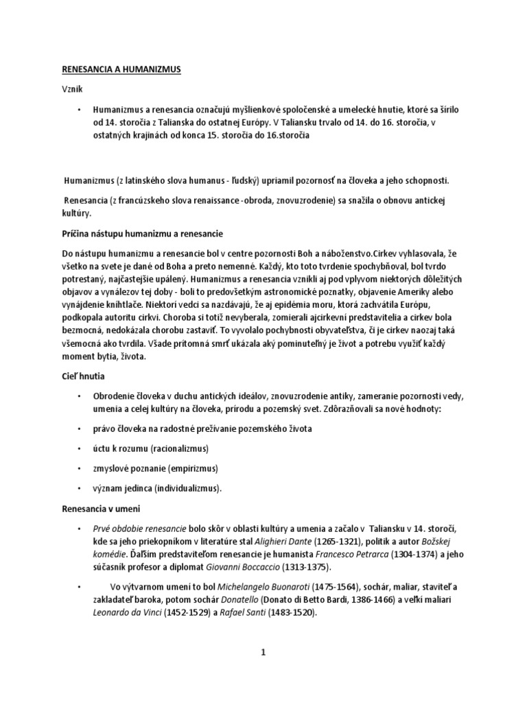 Renesancia A Humanizmus | PDF