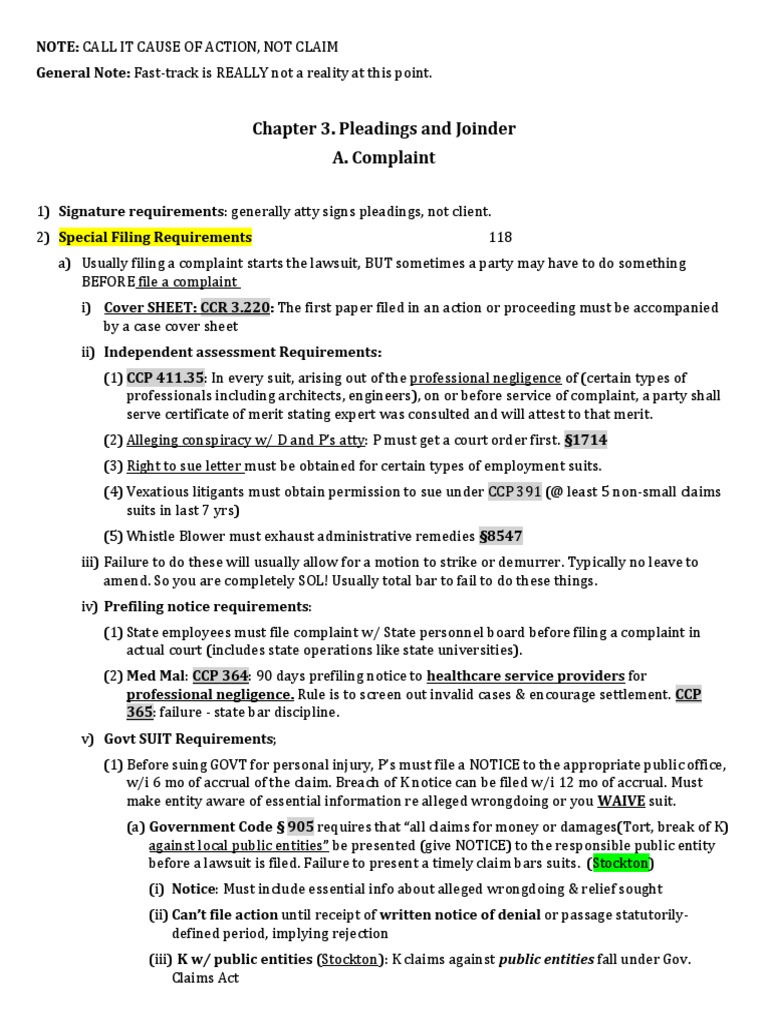 CA Civ Pro Outline | PDF | Demurrer | Pleading