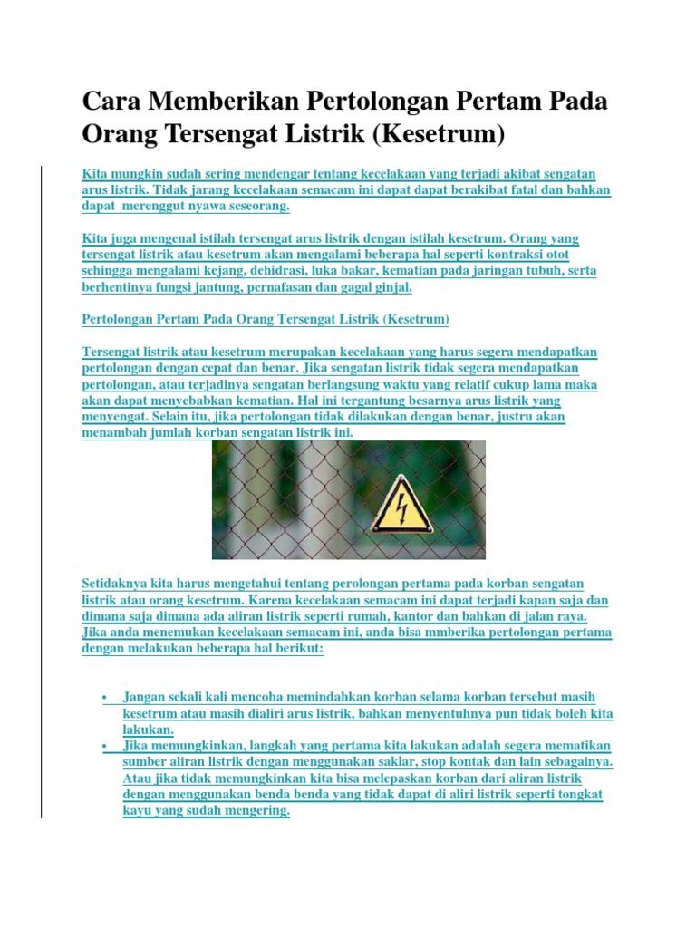 Cara Memberikan Pertolongan Pertam Pada Orang Tersengat Listrik | PDF
