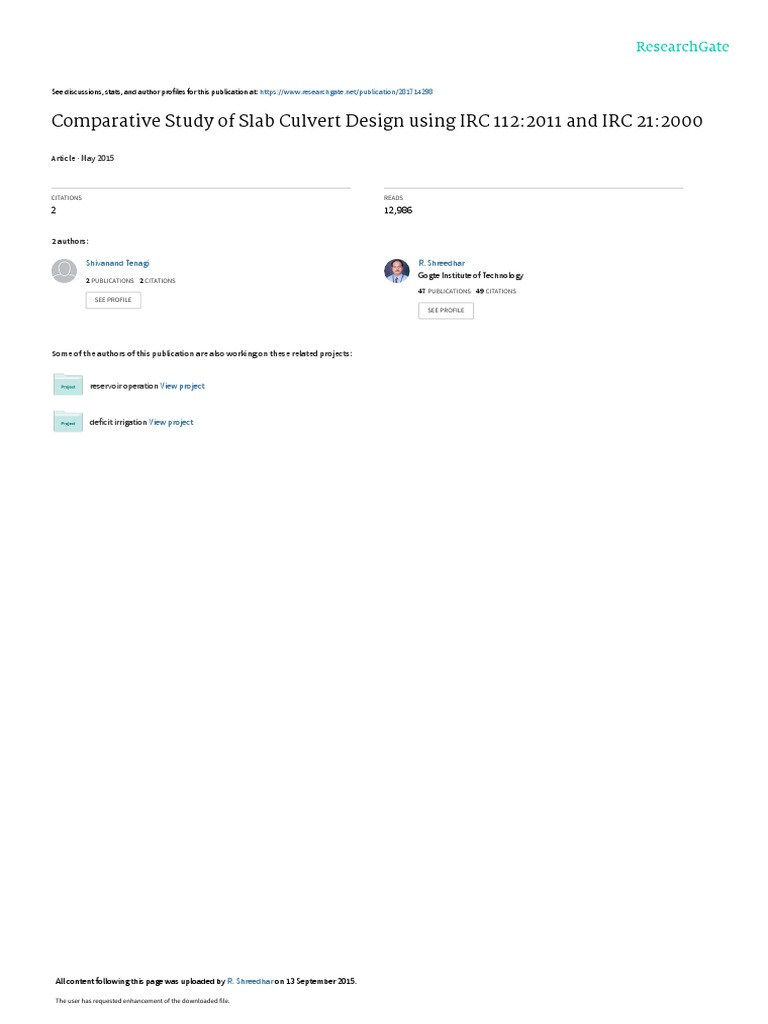 Slab Culvert Irc 21 Irc 112 | PDF | Bending | Ratio