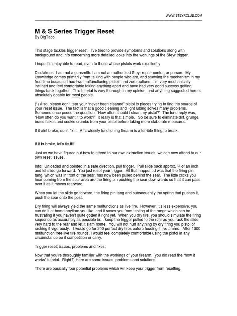 M & S Series Trigger Reset | PDF | Trigger (Firearms) | Projectile Weapons