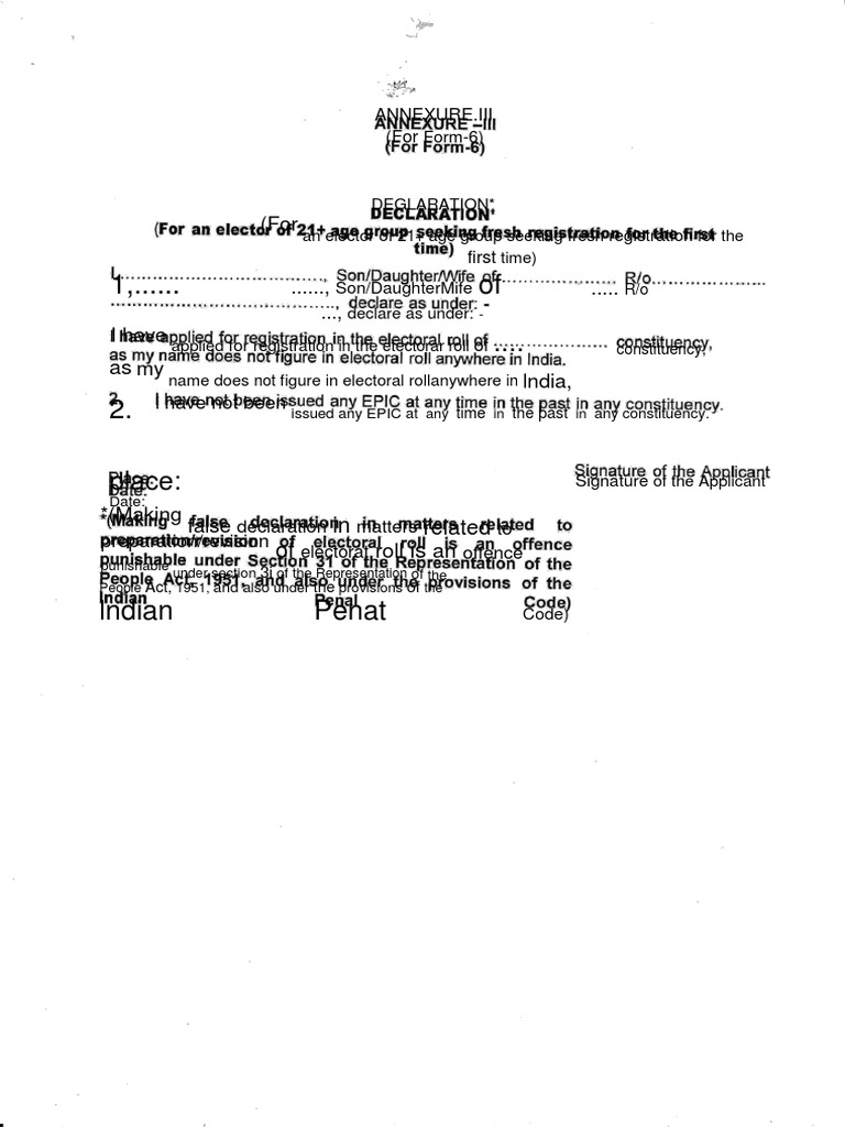 Fresh Voter Declaration Form | PDF
