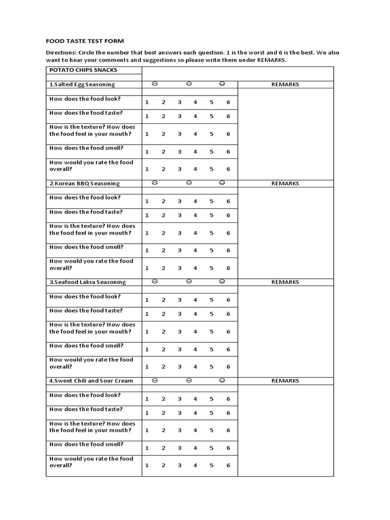 Food Taste Test Form 2018 | PDF | Foods | Food And Drink