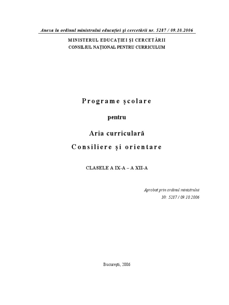 Consiliere Si Orientare - Clasele A IX-a - A XII-a PDF | PDF