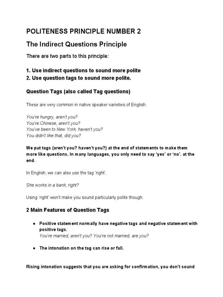Politeness Principle Number 2 The Indirect Questions Principle | PDF ...