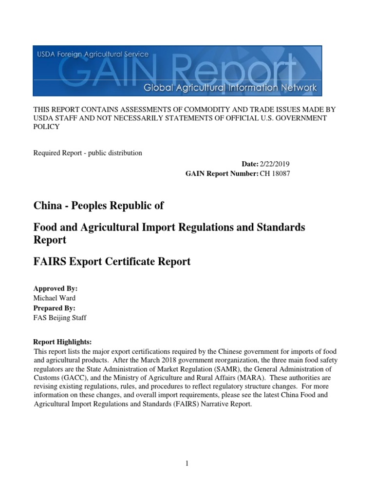 China - Food and Agricultural Import Regulations and Standards Report ...