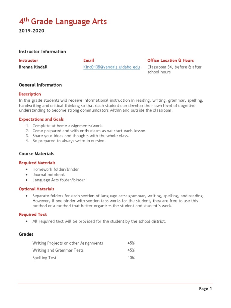 Language Arts Syllabus | PDF | Career & Growth