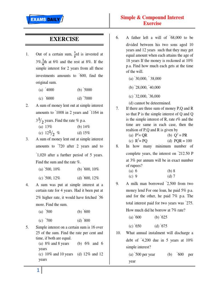 Simple Compound Interest Exercise | PDF | Compound Interest | Interest