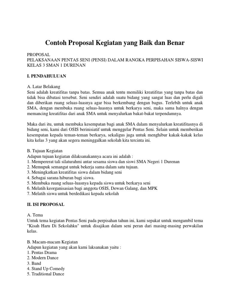 Contoh Proposal Kegiatan Yang Baik Dan Benar | PDF
