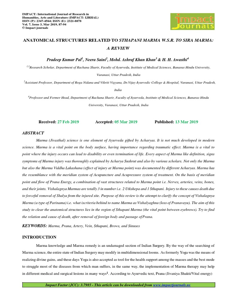 Format. Hum .Anatomical Structures Related To Sthapani Marma | PDF ...