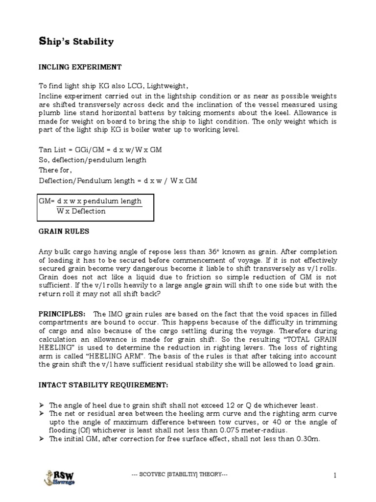 Stability Theory With Ques and Ans | PDF | Ships | Friction