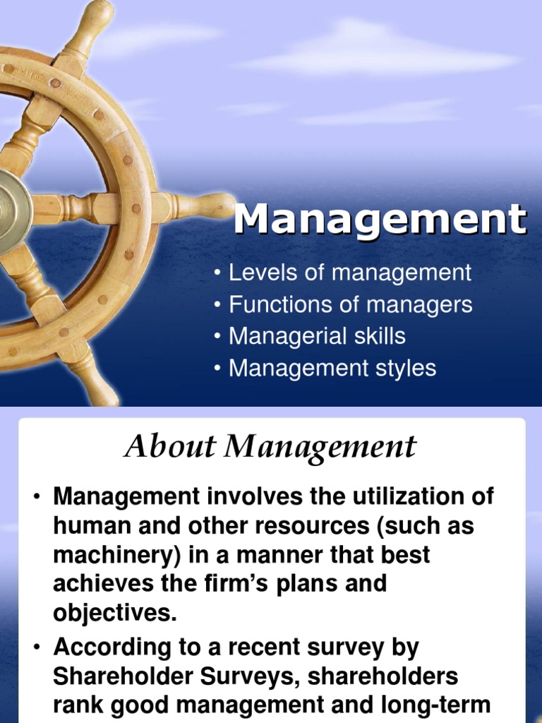 Management: - Levels of Management - Functions of Managers - Managerial ...