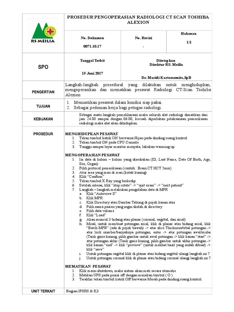 Prosedur Pengoperasian Pesawat Radiologi CT Scan Toshiba Alexion Di Rs ...