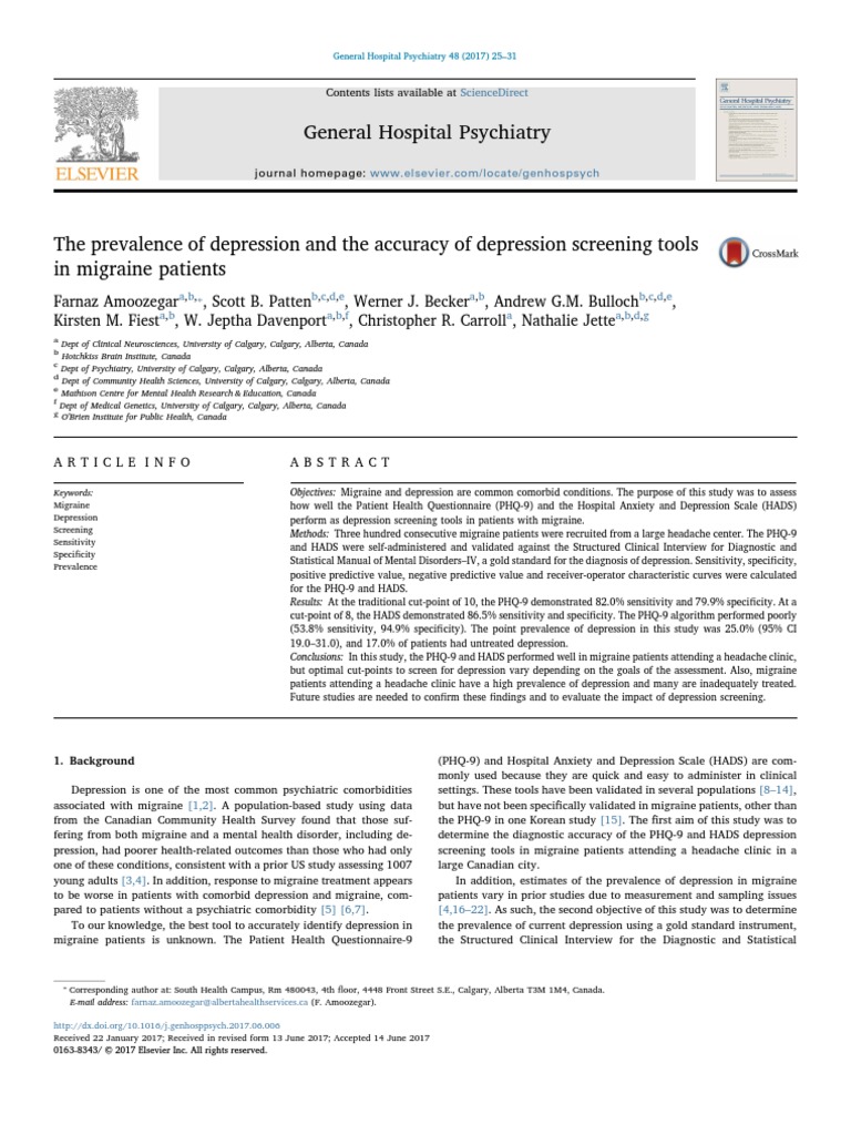 The Prevalence of Depression and The Accuracy of Depression Screening ...