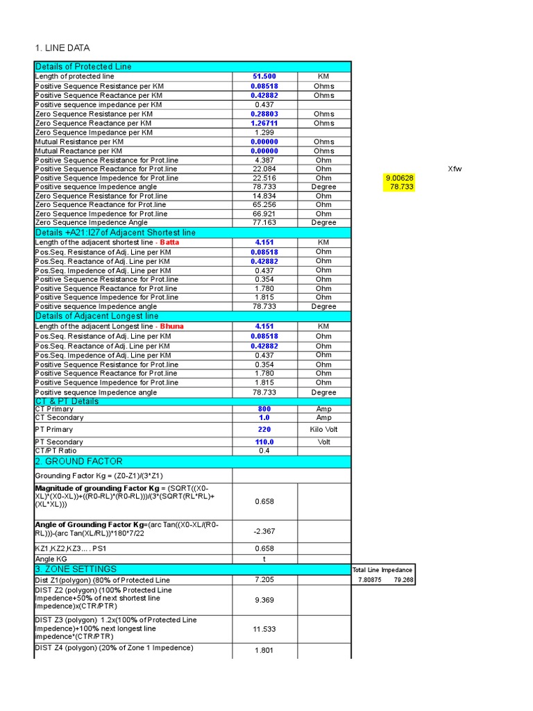 Setting Calculation 132kV Sec 27 28 Cantt Micom P442 | PDF | Electrical ...