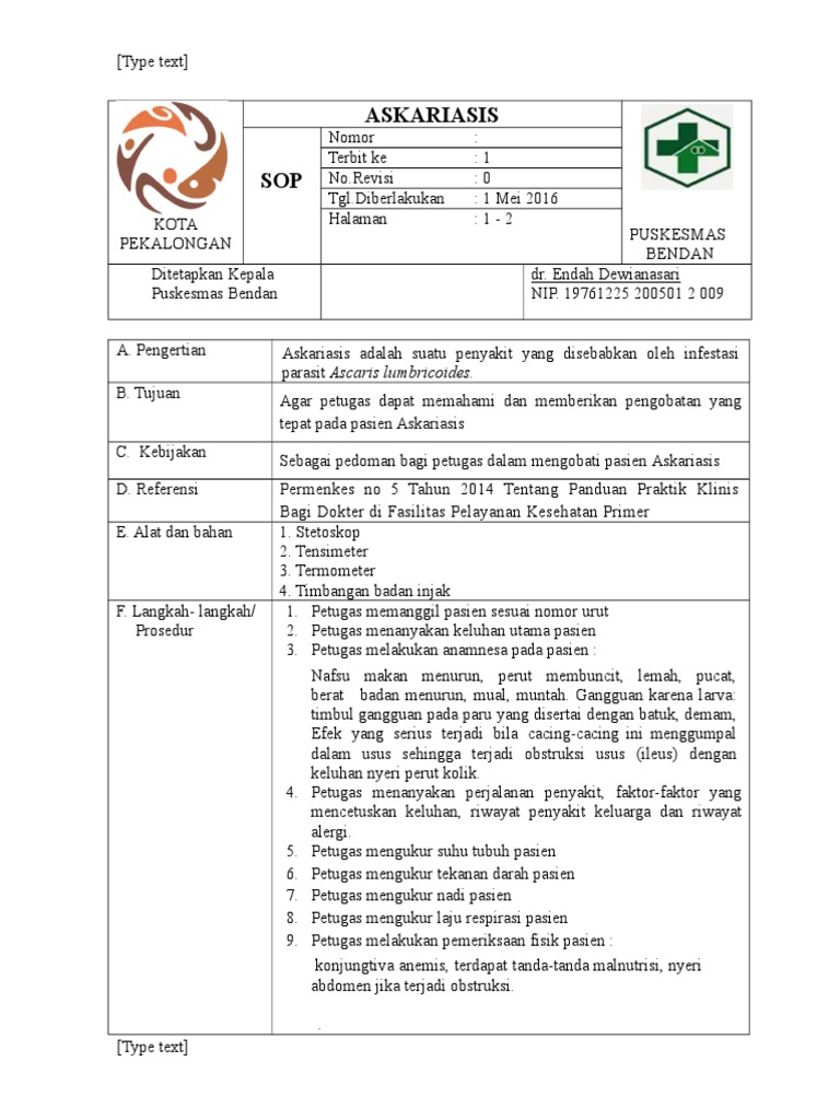 SOP Askariasis | PDF