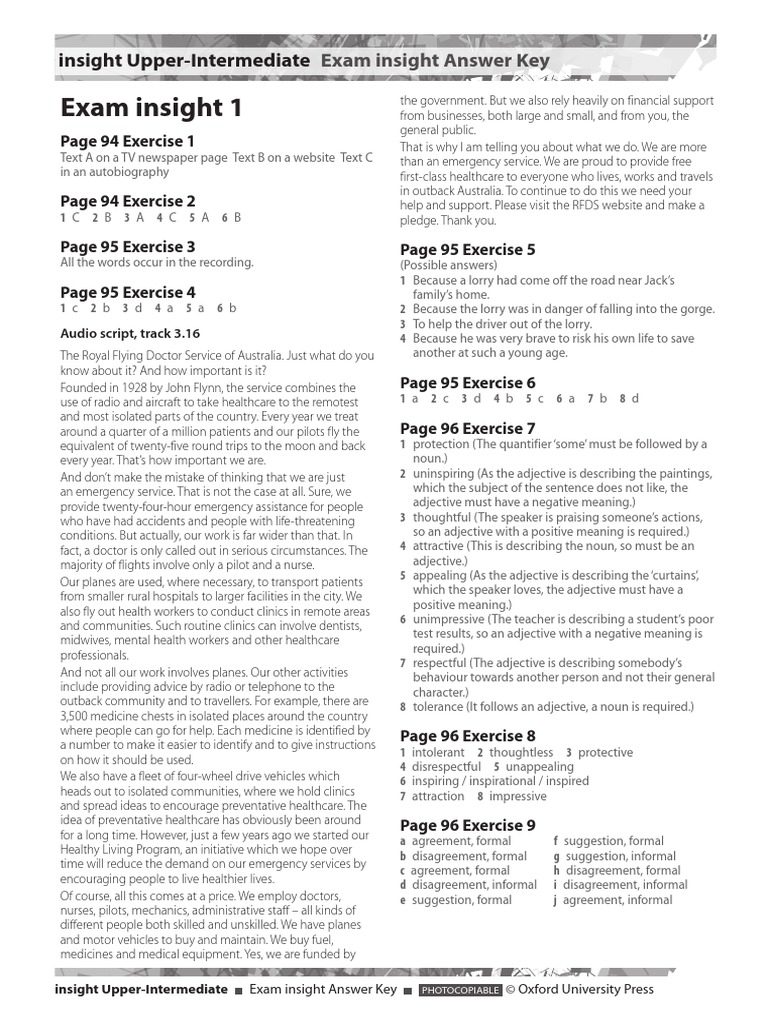 Insight Upper intermediate International Answer Key | Health ...