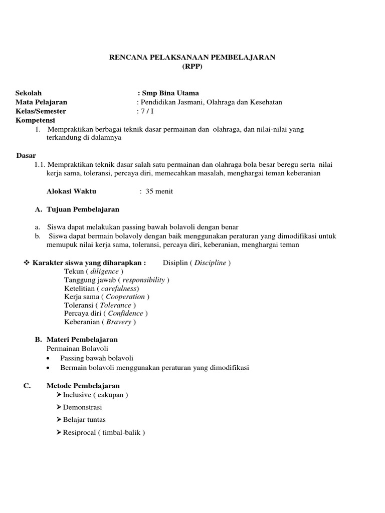 Contoh RPP Bola Voli 2 | PDF