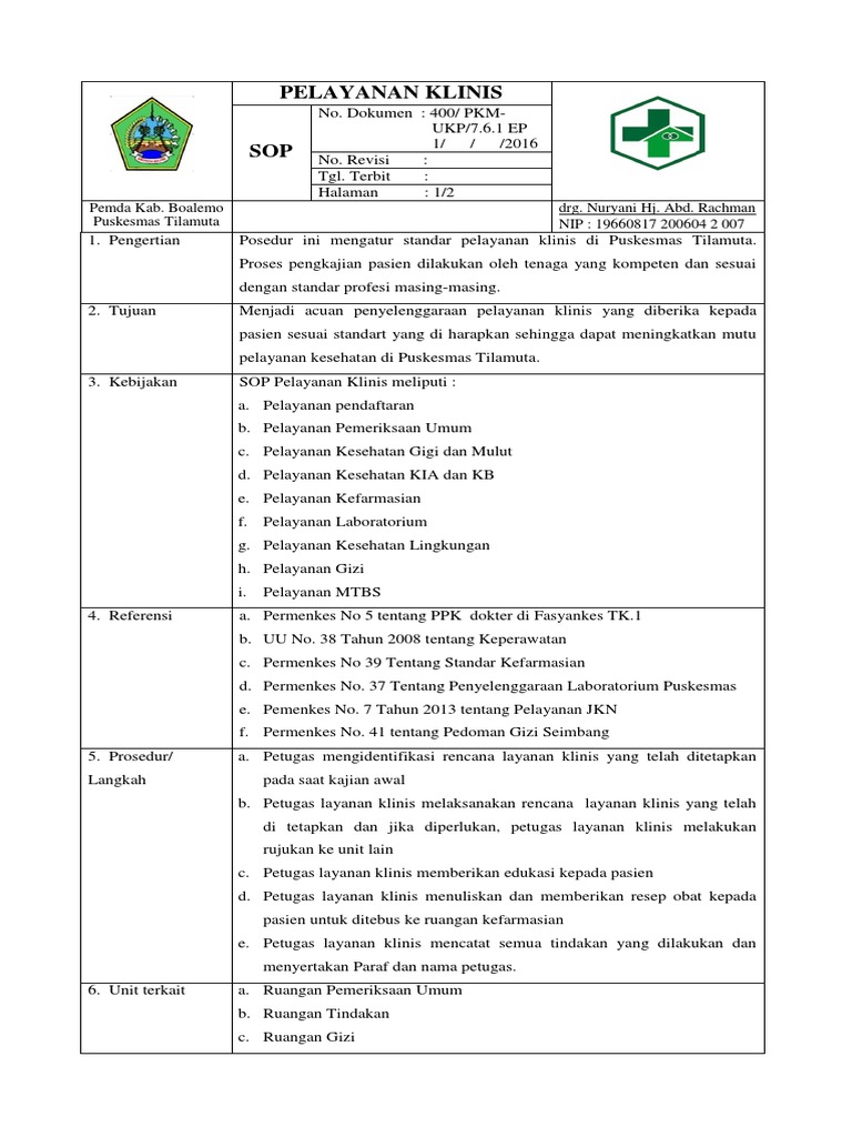 Sop Pelayanan Klinis | PDF
