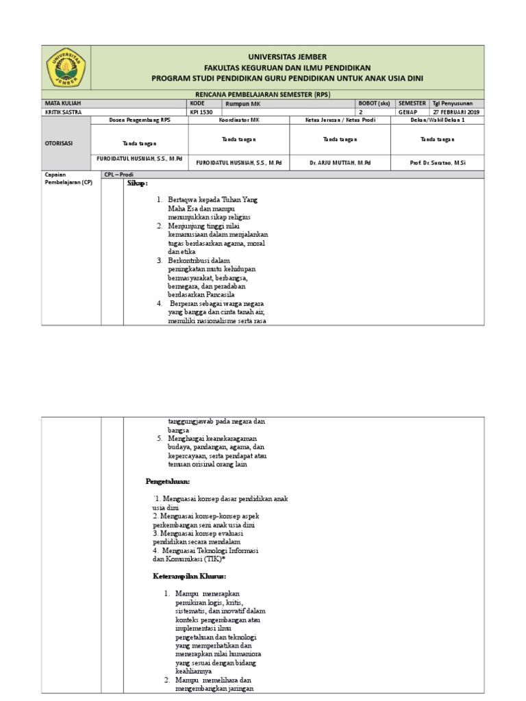 RPS Pendidikan Seni Drama PAUD | PDF