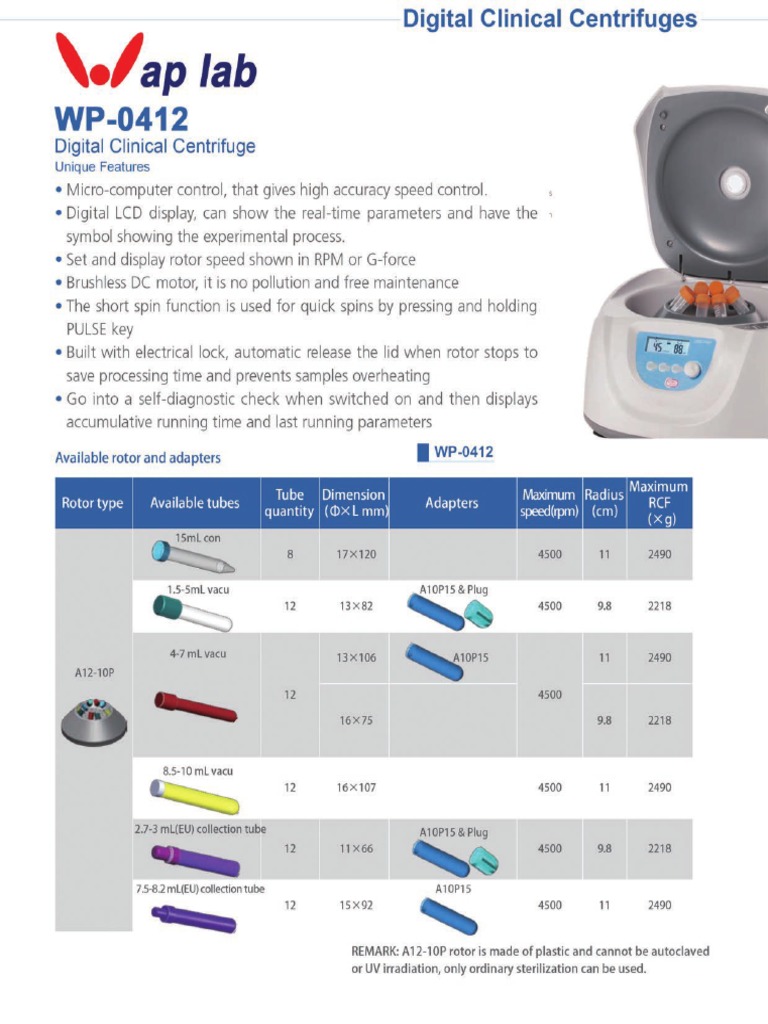 Waplab WP-0412 Digital Centrifuge New | PDF
