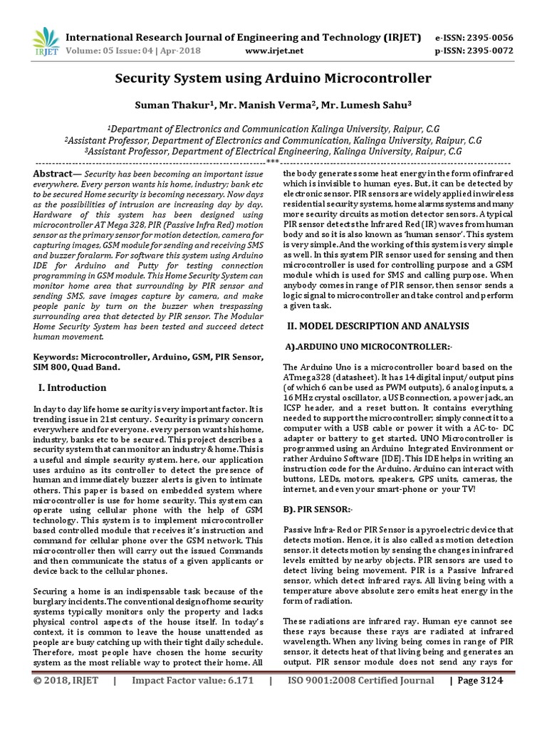 Security System Using Arduino Microcontroller: International Research ...