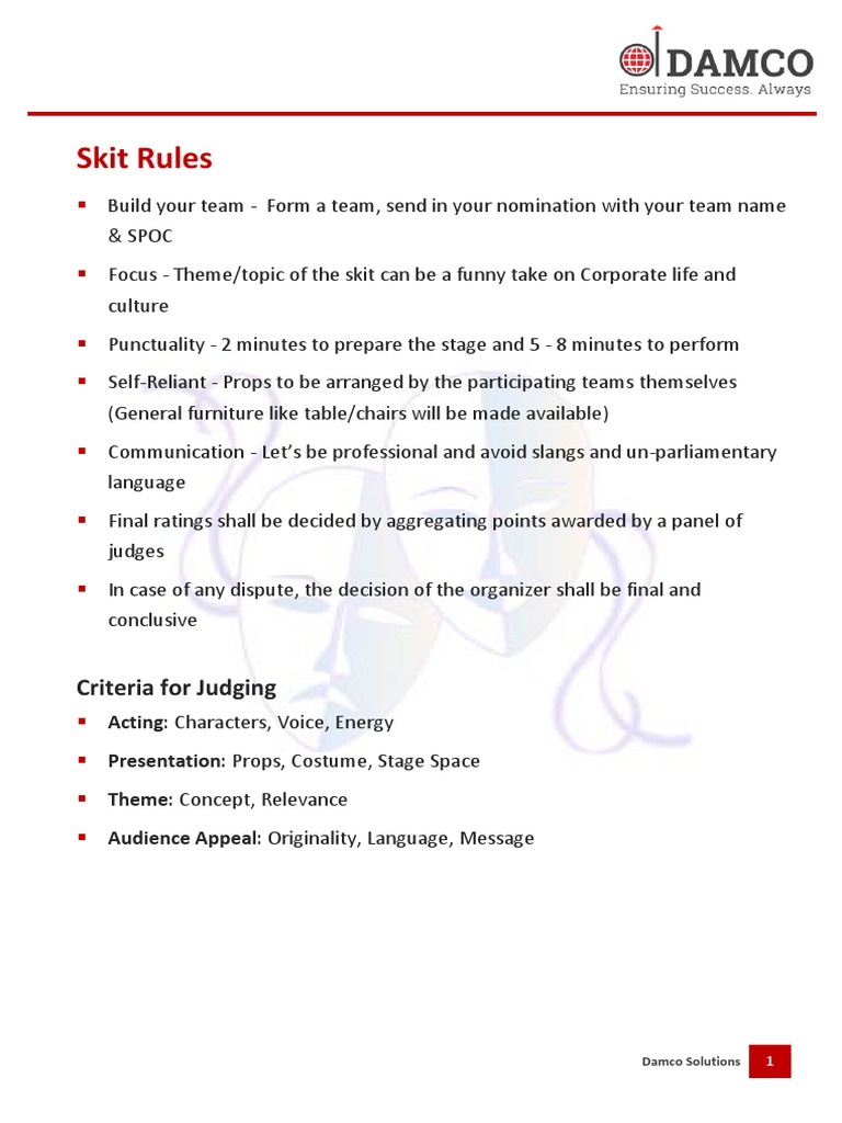 Skit Rules: Criteria For Judging | PDF | Language Arts & Discipline