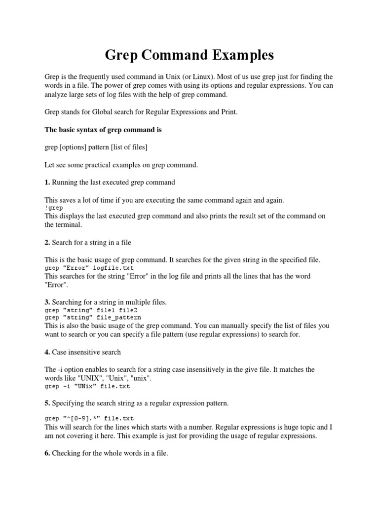 20 Powerful Grep Command Examples for Text Search and Analysis | PDF ...